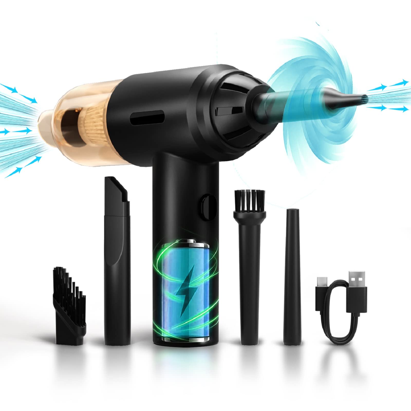 Compressed air Duster and Vacuum 2-in-1 Electric air Blower Replaces Air Cans/Pump 2-Gear for Computer Keyboard Camera Car Home Cleaning Cordless air Duster pc 5000mAh