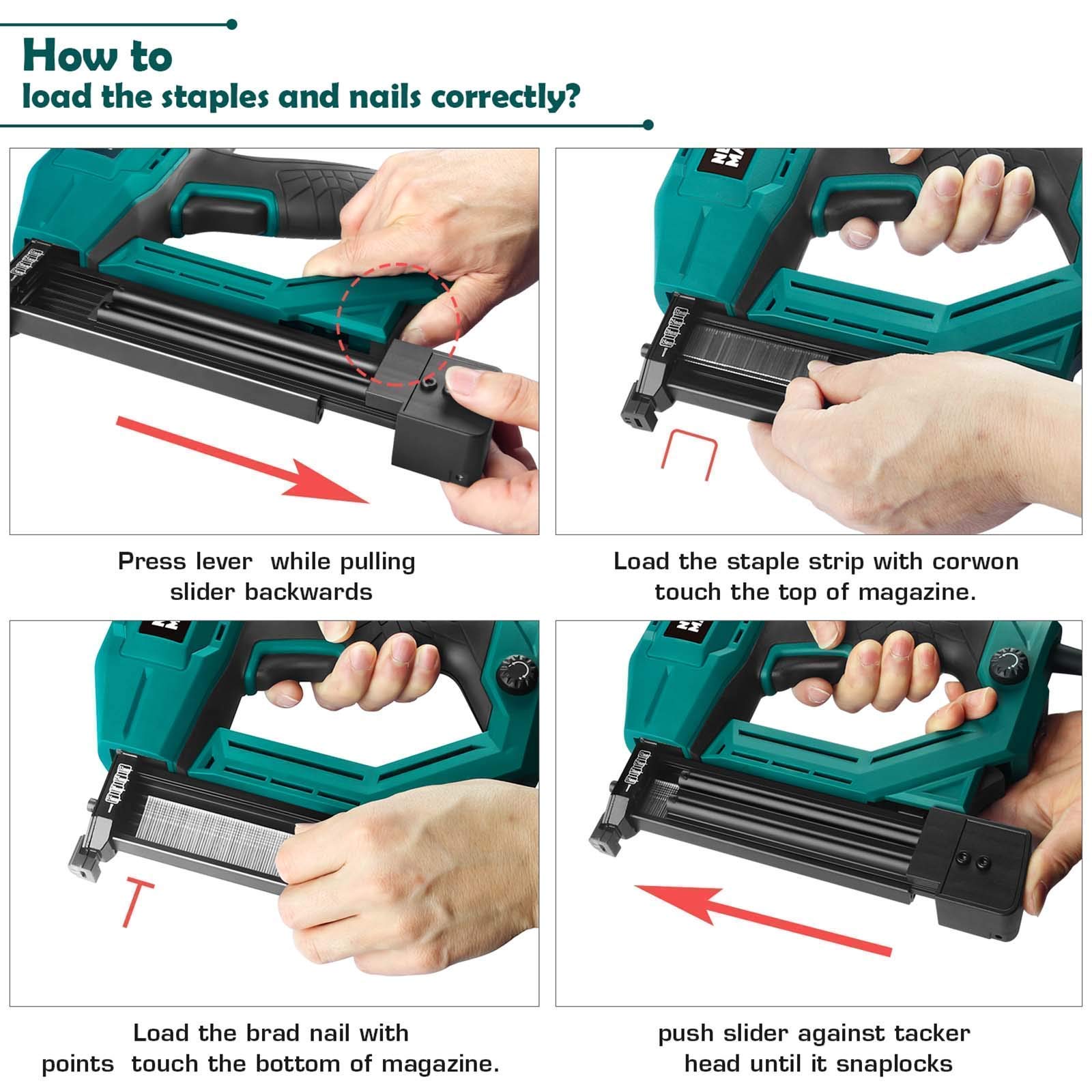 Electric Brad Nailer(1/4'' Narrow Crown Staples 400pcs and Nails 100pcs Included) and Variable Temperature Heat Gun with LCD Digital Display and 6 Nozzles Attachments