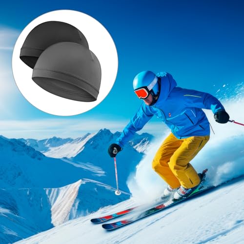 COMNICO 2 Pcs Men Skull Caps, Beanie Multifunctional Sleep Hats Breathable Headwear Sweat Absorbent Liner Cap for Men Women (Black,Dark Grey)