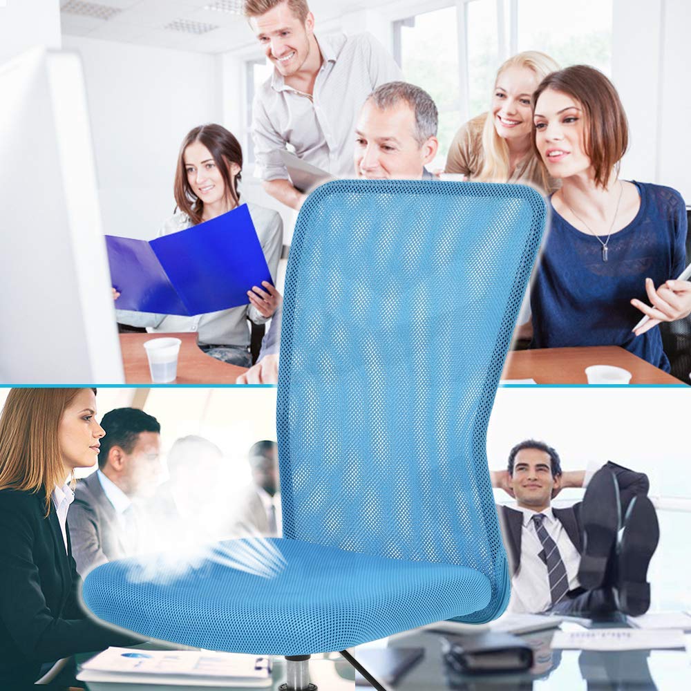 Home Office Armless Mesh Ergonomic Executive Chair Adjustable Mid Back Chair for Women Small Modern Swivel Rolling Desk ,Task Chair with Wheels for Home, Office, Blue