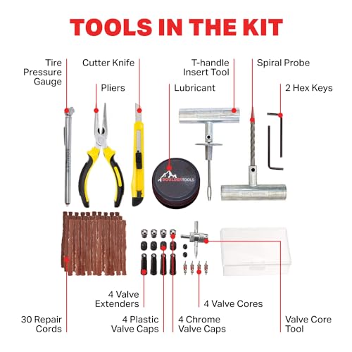 Boulder Tools Heavy Duty Tire Repair Kit - Flat Tire Puncture Repair Kit - Professional Tools for Quick and Easy Repair - Suitable Tire Plug Kit for Car, Truck, RV, Motorcycle, Tractor, and Trailer