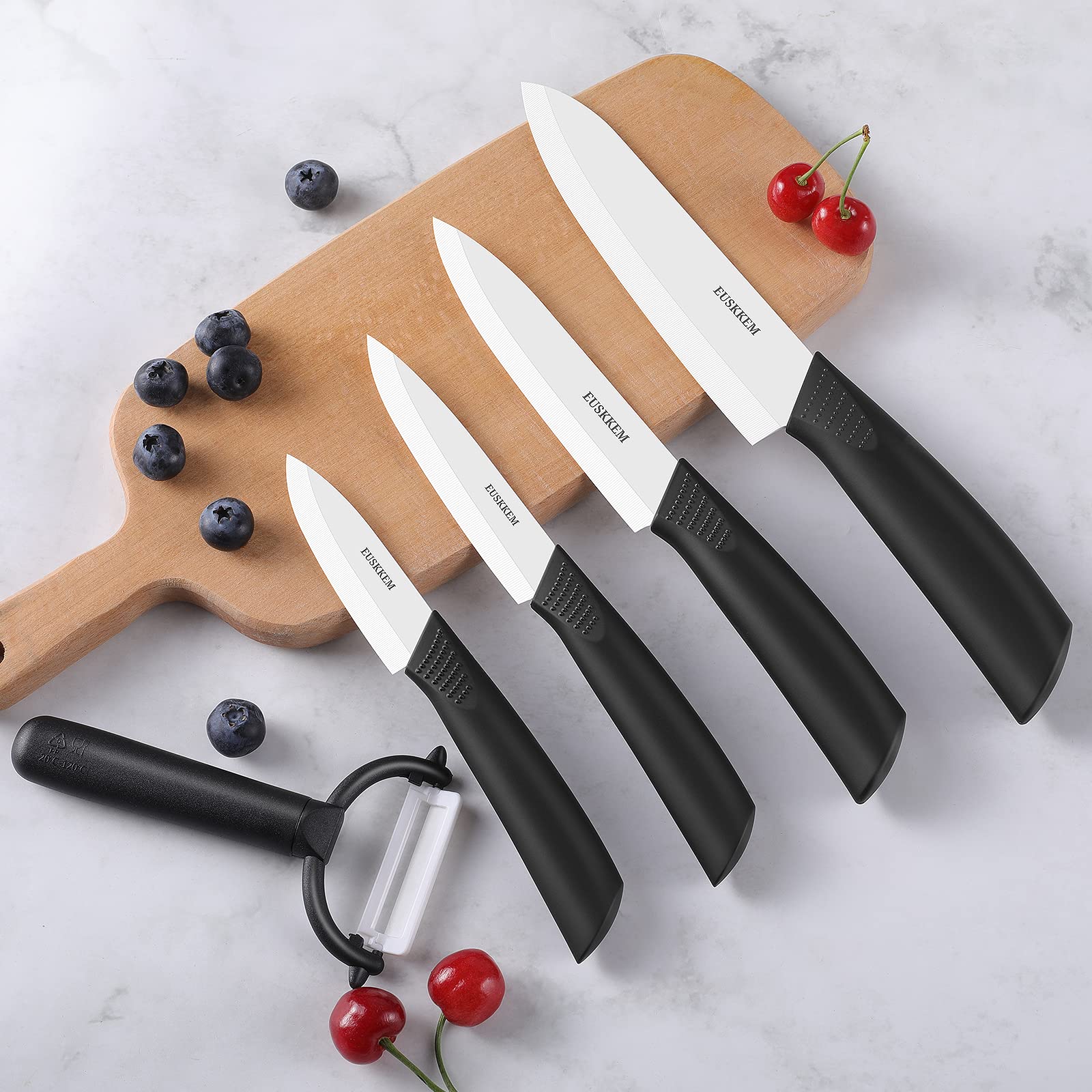 Ceramic Knife, Kitchen Ceramic Knife Set Including Chef's Knife, Utility Knife, Fruit Knife, Paring Knife, Peeler (5 Pieces)(white)