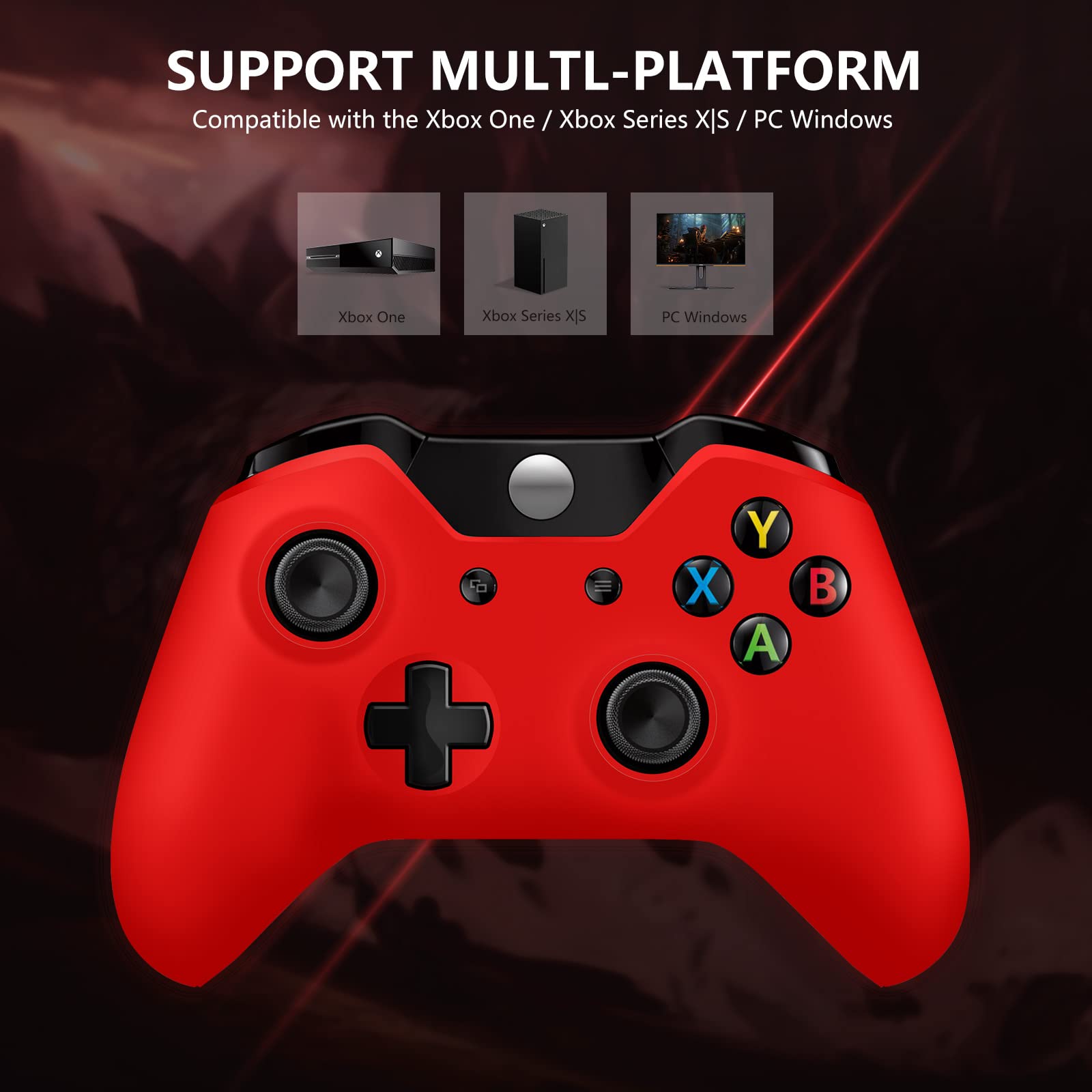 Custom Wireless 2nd PC Game Controller with 3.5mm Audia Jack Compatible with Xbox one/ One S/X, Xbox Series X/S and Windows (Red)