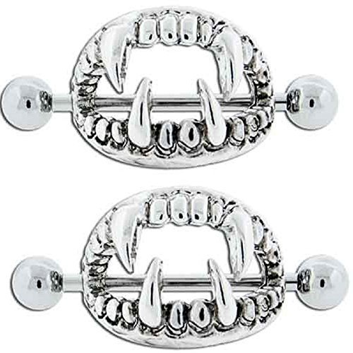 Body Accentz® 14g Vampire Teeth Nipple Ring Shield sold as pair (16mm)