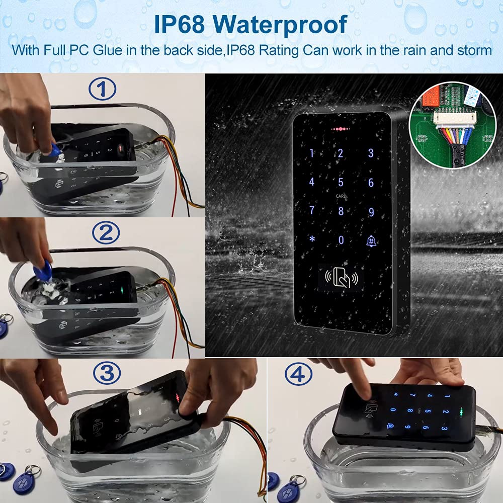 HERNAS Professional Access Control Kit, IP68 Fully Waterproof RFID Keypad(3000 Users Capacity) + 180KG/380lbs Magnetic Door Lock + DC12V 3A Power Supply + Release Switch and 10PCS Key Fobs, Outdoor