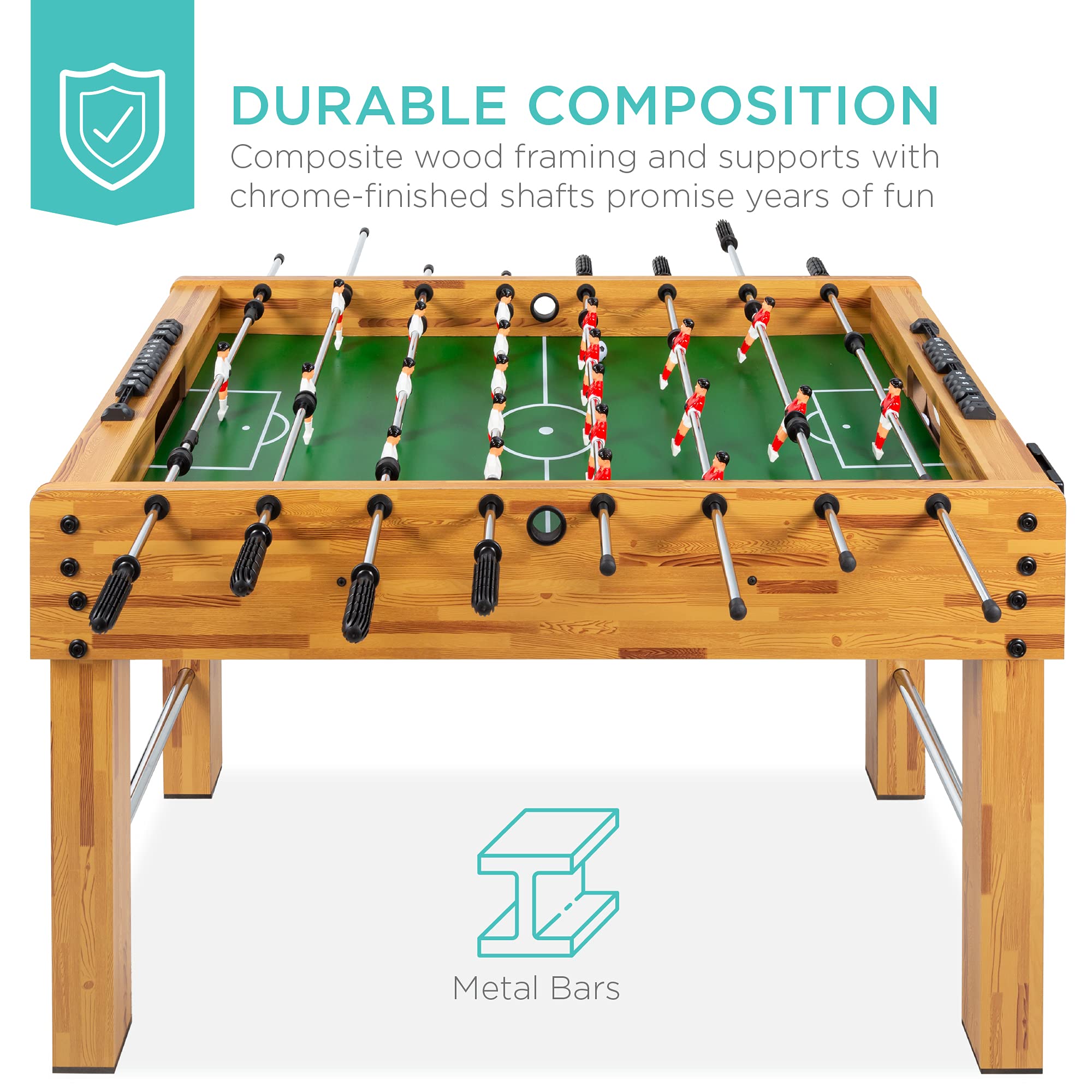 Best Choice Products 48in Competition Sized Foosball Table, Arcade Table Soccer for Home, Game Room, Arcade w/ 2 Balls, 2 Cup Holders - Light Bown