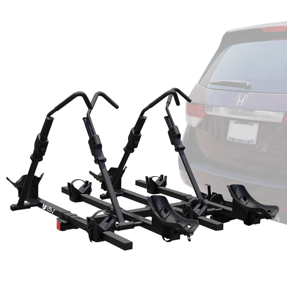 BV 4-Bike Bicycle Hitch Mount Rack Carrier for Car Truck SUV - Tray Style Smart Tilting Design, Fit E-Bike with max 4.8” tire Width/Max Load 132 Lbs.