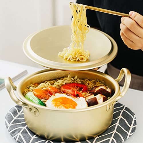 Hemoton 2 Sets Ramen Pot, Korean Ramen Cooking Pot with Lid Spoon and Chopsticks (1pair), Korean Ramen Noodle Pot Korean Stockpots with Double Handle (6.3inch/ 16cm)