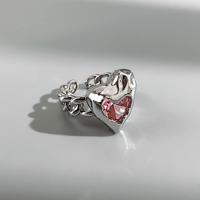 BENBIYO 8PCS Pink Crystal Rhinestones Rings Set Coquette Adjustable Heart Sparkling Stackable Knuckle Finger Ring for Women Girls