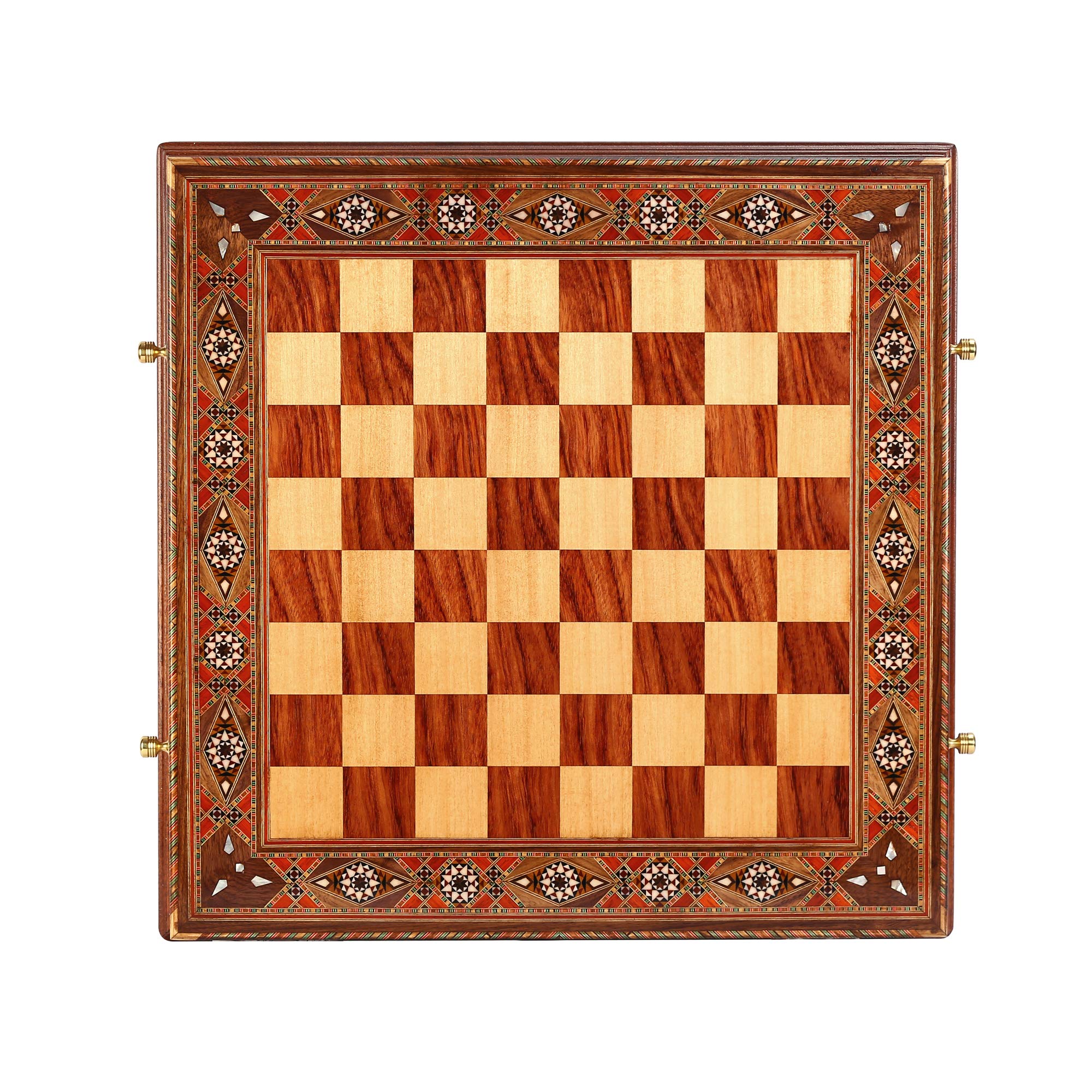 Metal Chess Set for Adult Historical Antique Copper Rome Figures Handmade Pieces and Natural Solid Wooden Chess Board with Original Pearl Around Board and Storage Inside King 4 inc