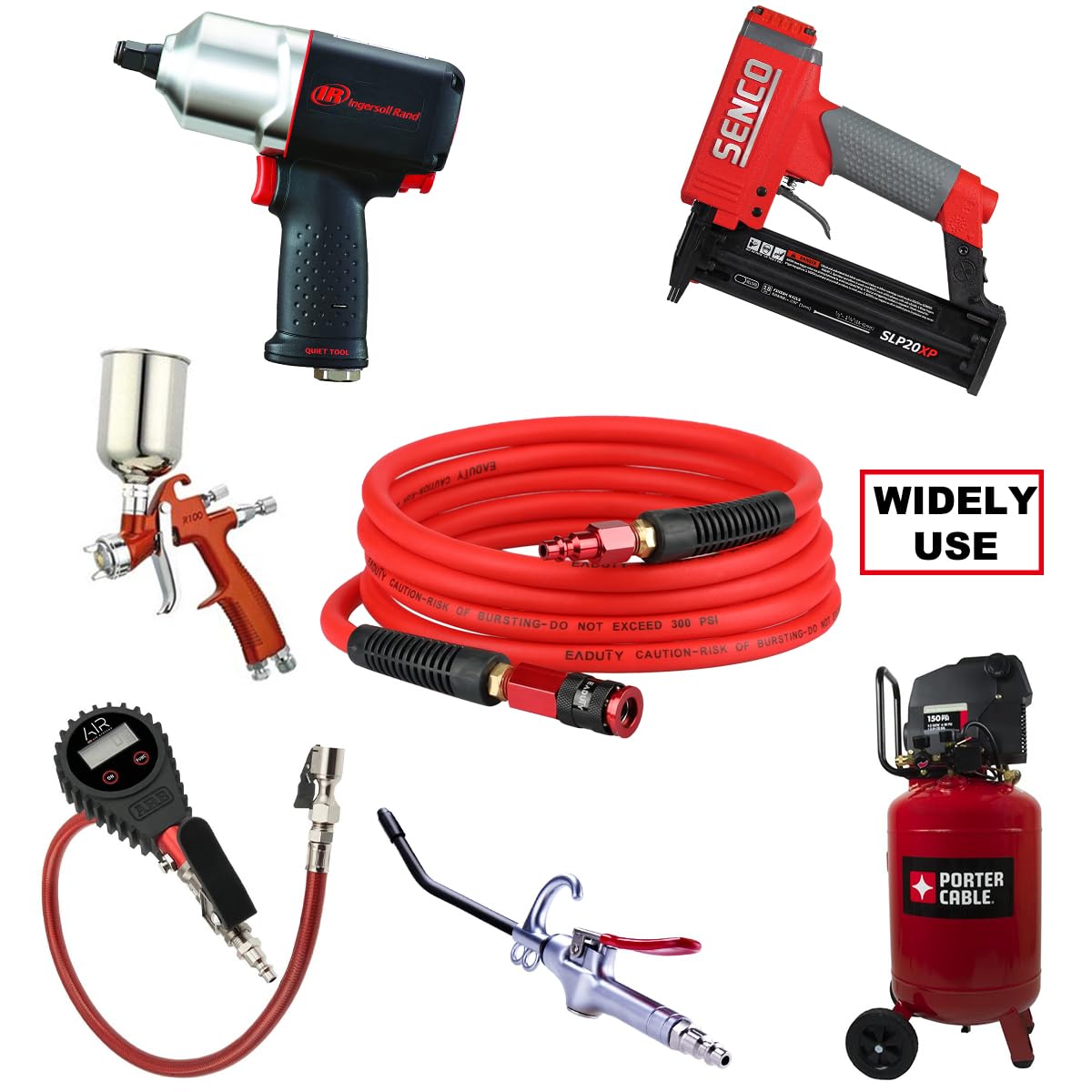 EADUTY Hybrid Air Hose 3/8 In. x 25 ft, Lightweight, Flexible, Durable Air Compressor Hose with Aluminum Universal Quick Coupler and Industrial Plug, Red