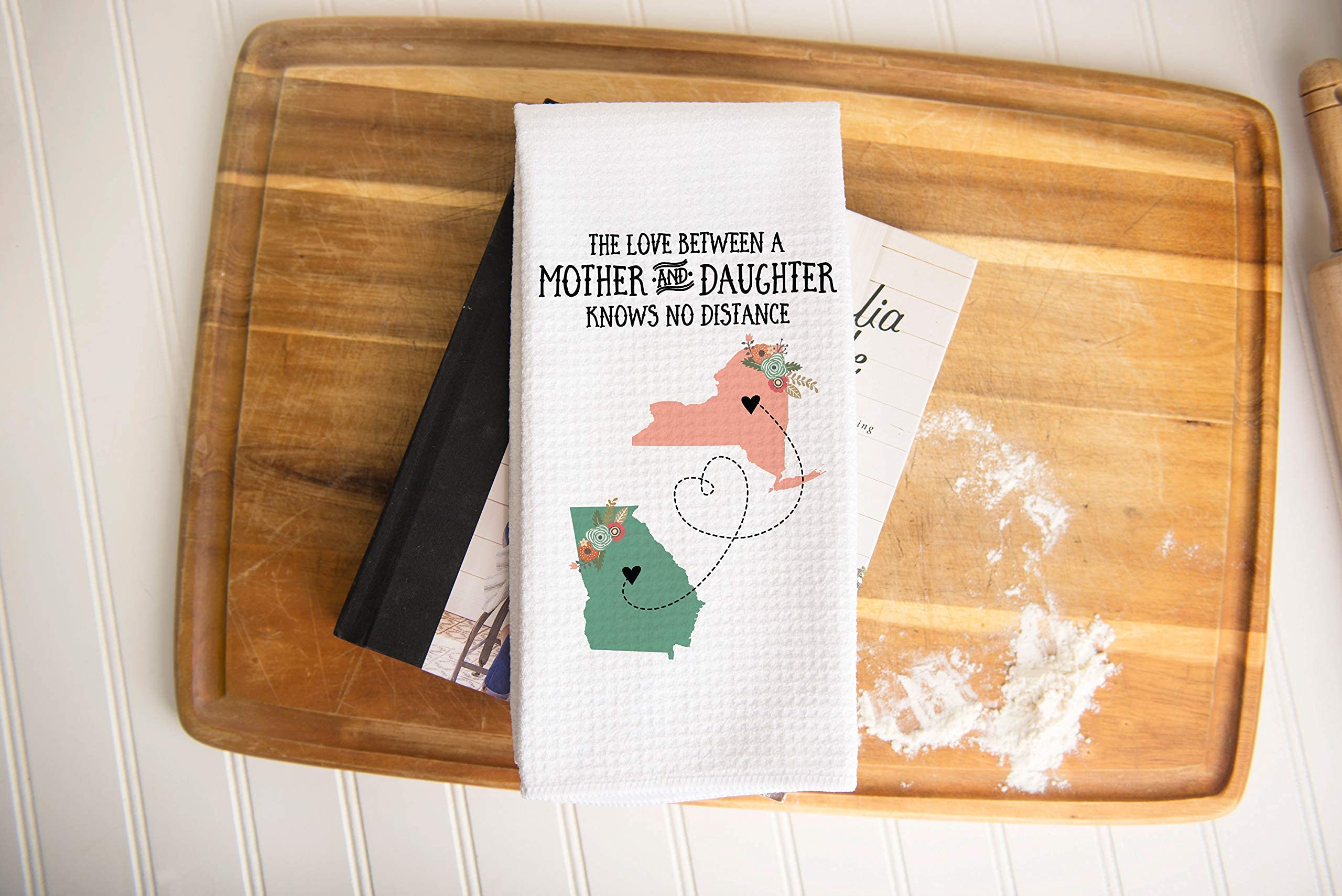 CANARY ROAD Personalized Kitchen Towel | Two State Mother Daughter | Gift For Mom | Gift For Her | Mother Present | Mothers Day Gift | Long Distance Map Gift | Unique Mom Gift | Gift for Daughter