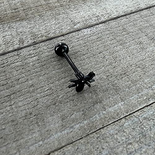 Body Candy Anodized Black 3D Spider Barbell Tongue Ring 14 Gauge 5/8"