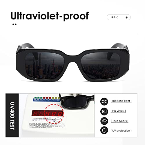 kimorn Rectangle Sunglasses for Women Men Trendy Retro Trendy Sun Glasses 90’s Vintage Square Frame K1307 (Black+Off-white Frame Grey Lens)