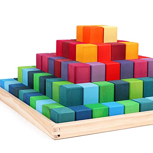 moderngenic 'Pyramid' Rainbow X-Large 100 Piece Blocks, Wooden Toys for Kids, Geometric Stacking Educational Building Blocks