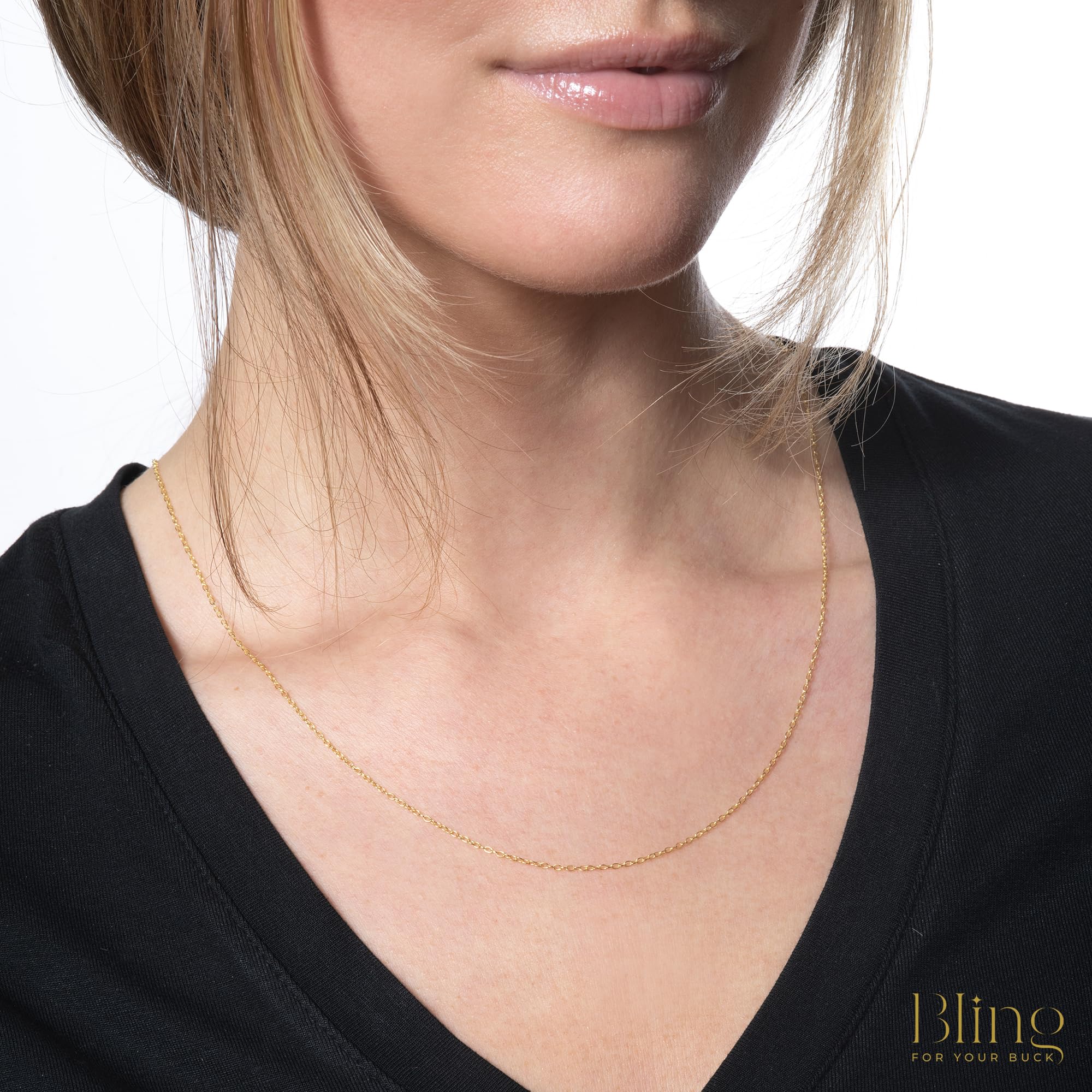 Bling For Your Buck 18K Gold Flashed Sterling Silver 1.2mm Very Thin Italian Cable Chain Necklace - 18"