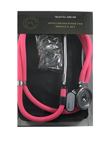Elite Medical Instruments EBE-340-Pink Sprague Rappaport Stethoscope with Black Aneroid Sphygmomanometer Blood Pressure Cuff Set