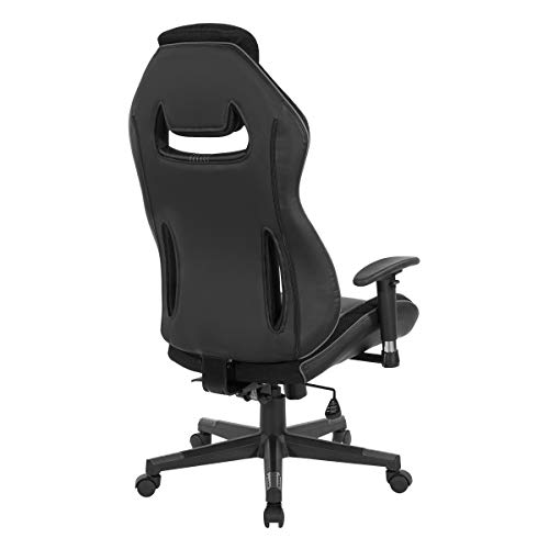 OSP Home Furnishings BOA II Ergonomic Adjustable High Back Gaming Chair with Thick Padded Coil Spring Seat, Built-in Lumbar Support and Headrest, Black Bonded Leather with Grey Accents