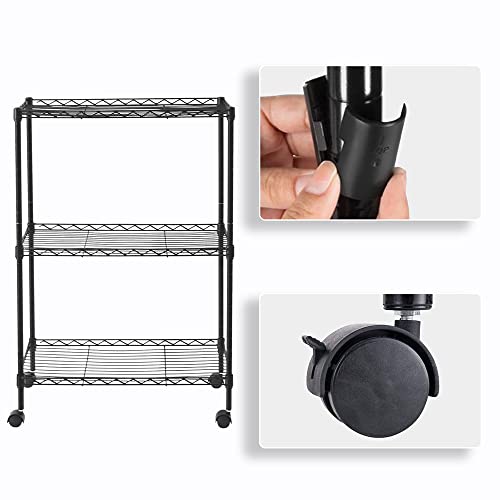 Loyaltaling Utility Carts, with Wheels Kitchen Storage Carts 3-Tier All-Purpose Shelving Heavy Duty Adjustable Storage Units Steel Organizer Wire Rack Wire Rack Shelf for Pantry Garage