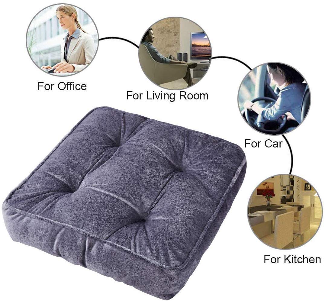 Big Hippo Chair Pads Square Chair Cushion with Ties Soft Thicken Seat Pads Cushion Pillow for Office,Home or Car Sitting 17" x 17"(Grey)