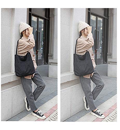 Jeelow Washed Canvas Market Tote Handbag Shoulder Bucket Bag Purse With Pockets For Men & Women
