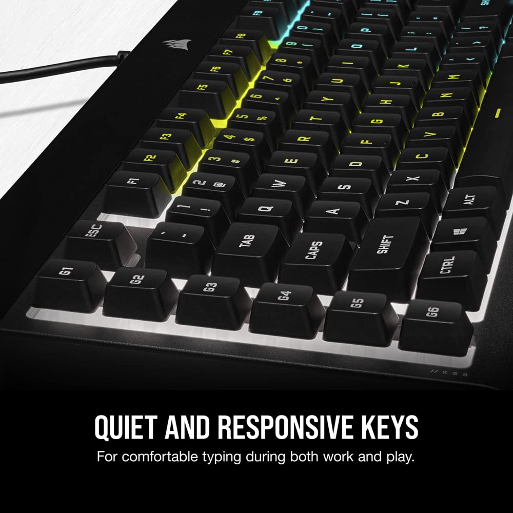 Corsair K55 PRO LITE RGB Wired Membrane Gaming Keyboard (5-Zone Dynamic RGB Backlighting, Six Macro Keys with Stream Deck Integration, IP42 Dust and Spill Resistant, Dedicated Media Keys) Black