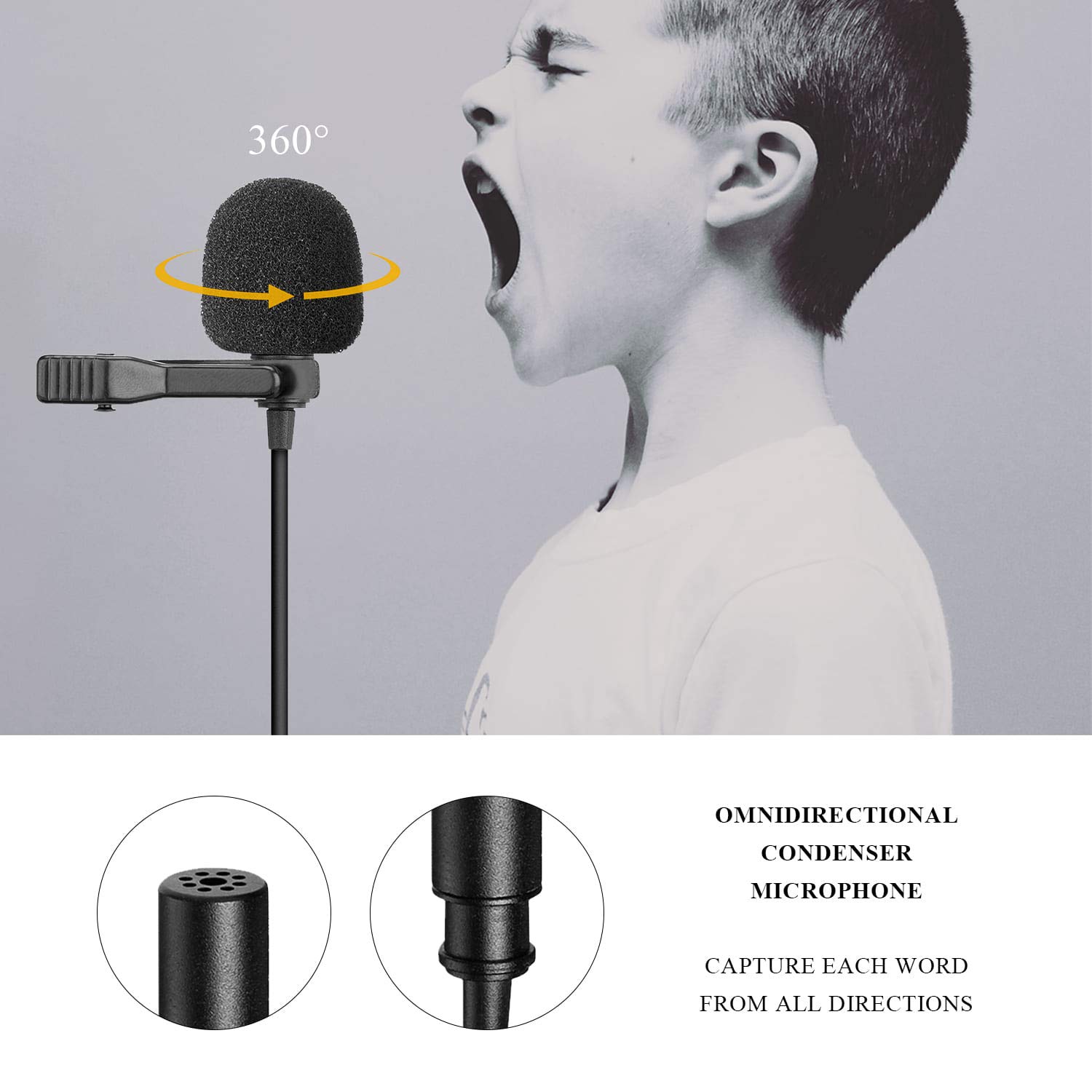 BOYA by-M3 Omnidirectional Lavalier USB C Microphone, Clip-on Lapel Microphone for Android Tablet Laptop Podcast Interview YouTube Video Recording (236in)