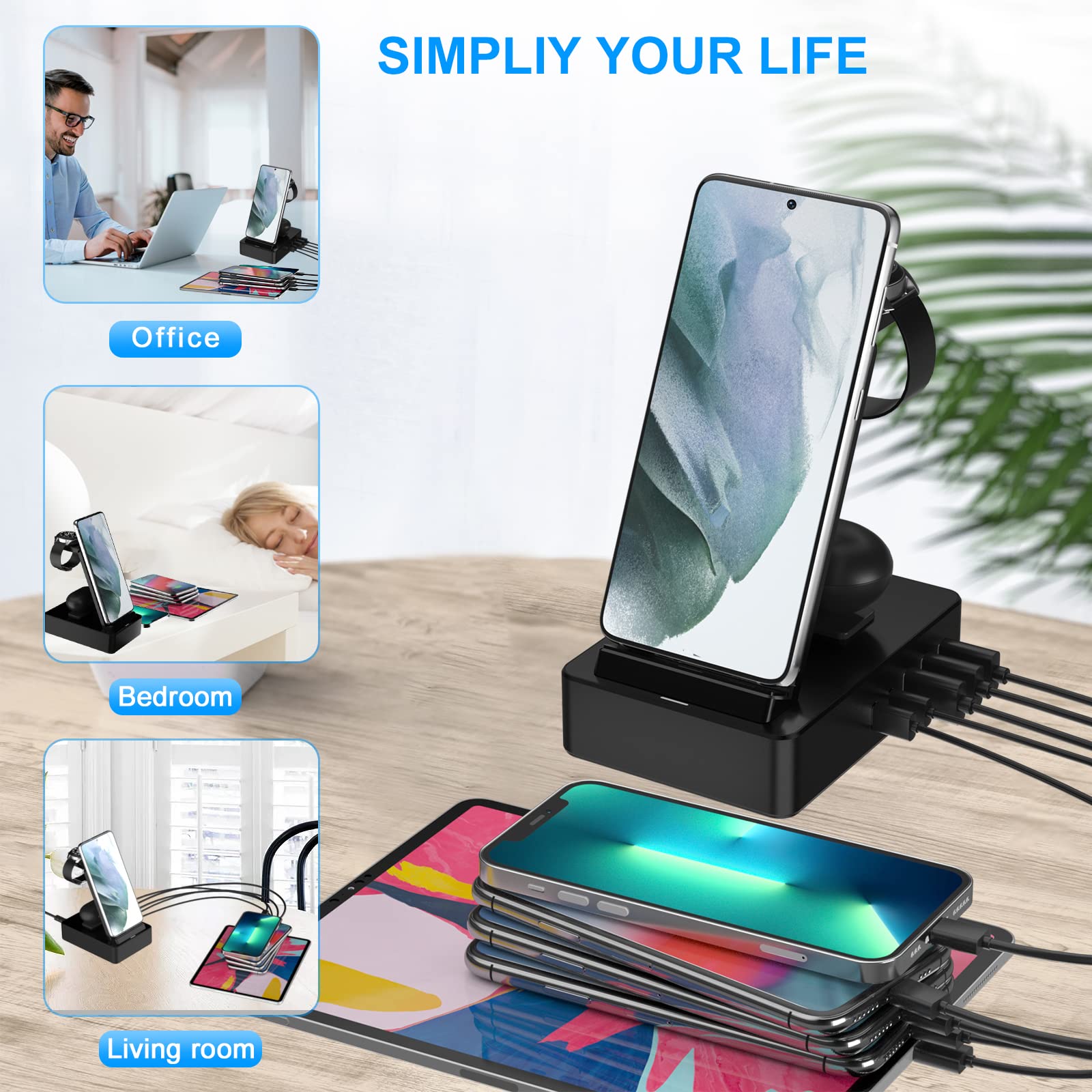 Charging Station for Multiple Devices,8 in 1 Wireless Charging Station 100W Fast Charging Stand for Samsung Galaxy Series/Samsung Watch 5/4/3/Earbuds,USB Changing Dock for Phone,Pad,Tablet,Kindle,PSP