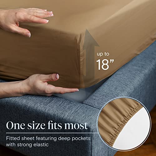 LuxClub 6 PC Queen Sheet Set, Bamboo Sheets Queen Size, Deep Pockets 18" Eco Friendly Wrinkle Free Cooling Sheets Machine Washable Hotel Bedding Silky Soft - Dark Khaki Queen