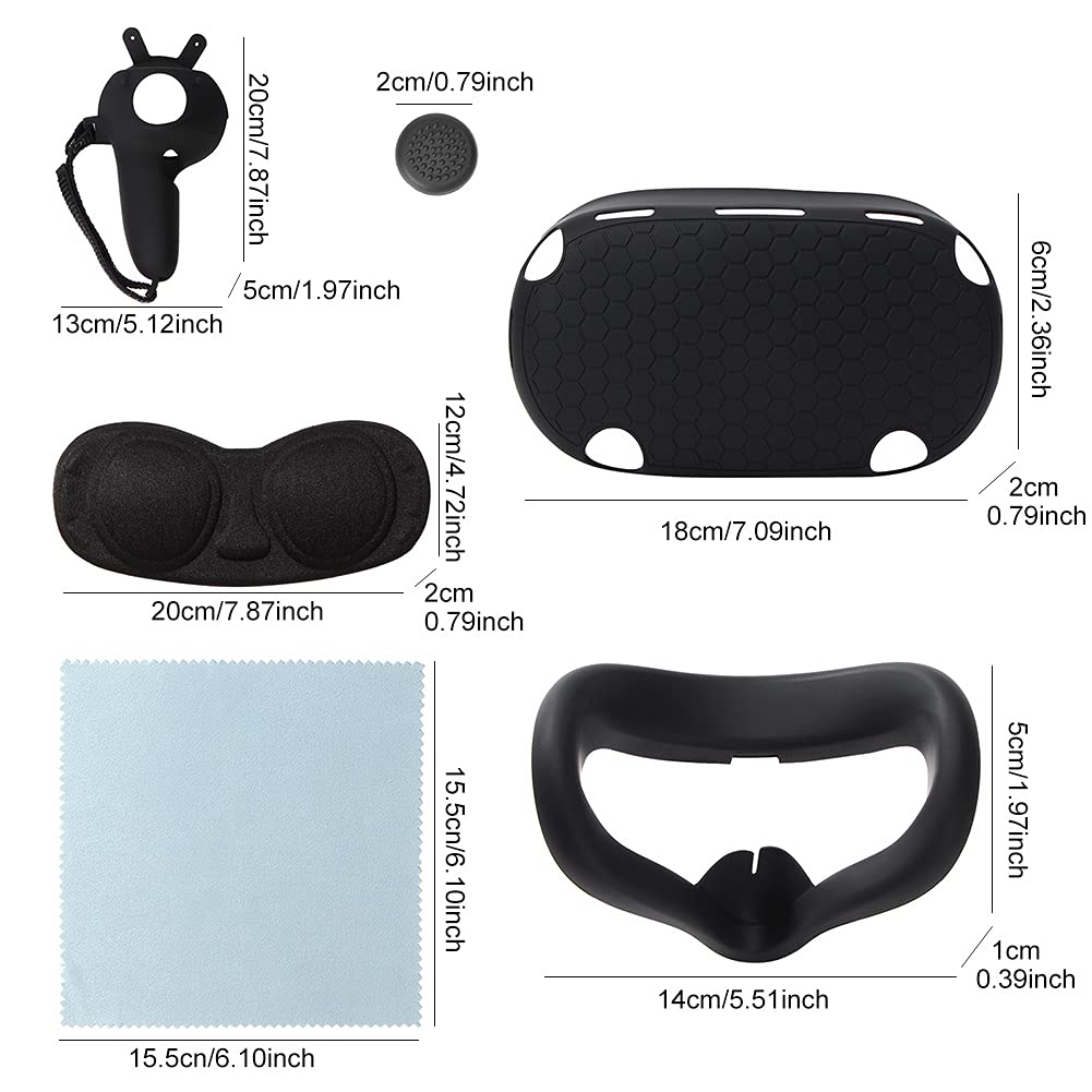 BWWNBY Soft Silicone Game VR Accessories Facial Pad Protective Cover Set VR Headset Cover Fit for Oculus Quest 2(Black)