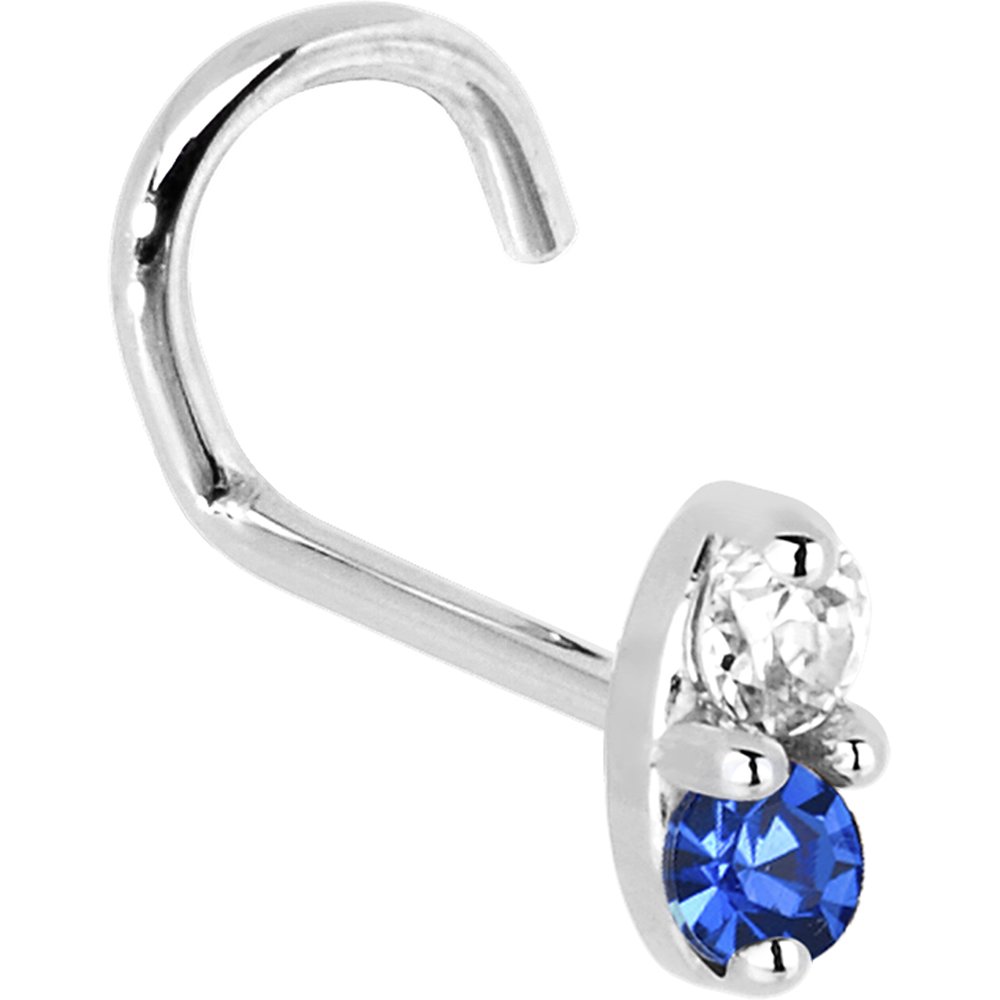 Body Candy Solid 14k White Gold 1.5mm Genuine Blue Sapphire Diamond Marquise Left Nose Stud Screw 20 Gauge 1/4"