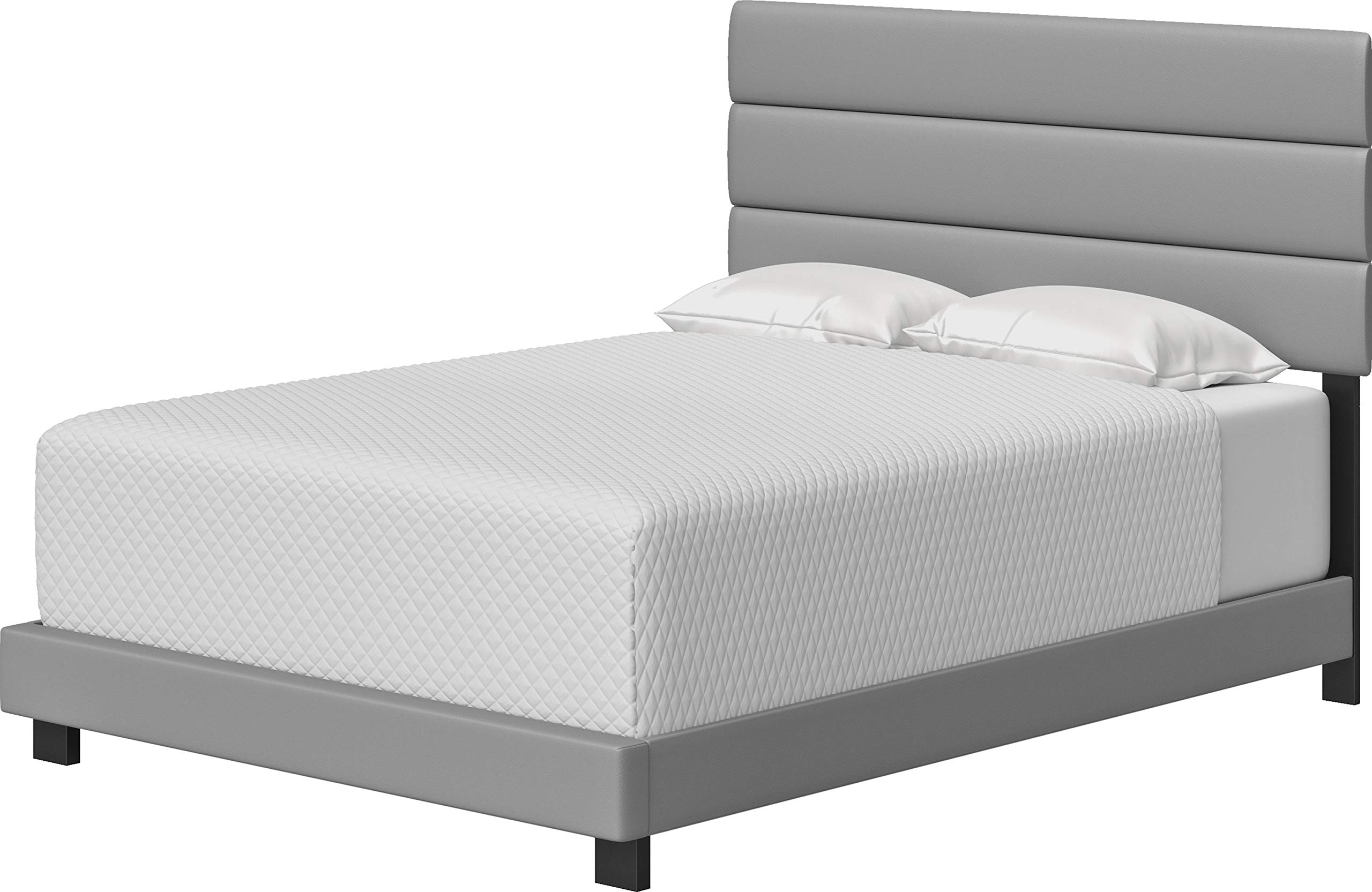 Boyd Sleep Montana Upholstered Platform Bed Frame Mattress Foundation with Tri-Panel Headboard and Strong Wood Slat Supports: Faux Leather, Grey, Twin