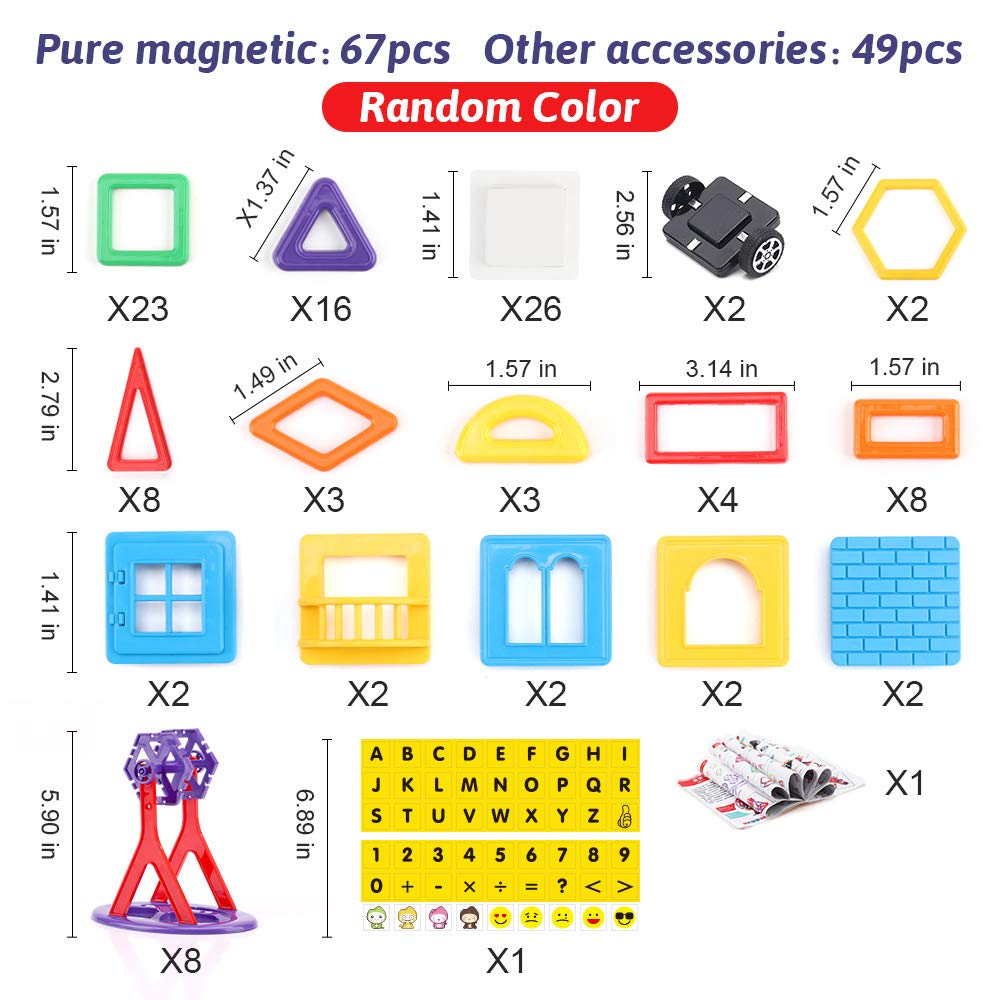 nicknack Mini Magnetic Blocks Toys Magnetic Tiles Building Blocks for Kids Baby and Toddler Gift Magnet Stacking Block Toys, 116pcs