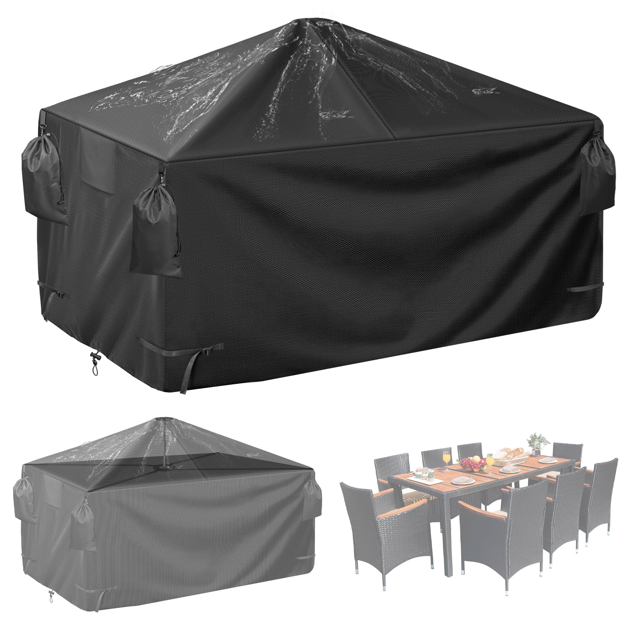 COMPANIONSHIPCOVER Patio Furniture Waterproof Cover Outdoor Rectangular Table Chairs Covers 124"Lx74"Wx28"H-Heavy Duty Dining Table Cover Black (Patented Product)