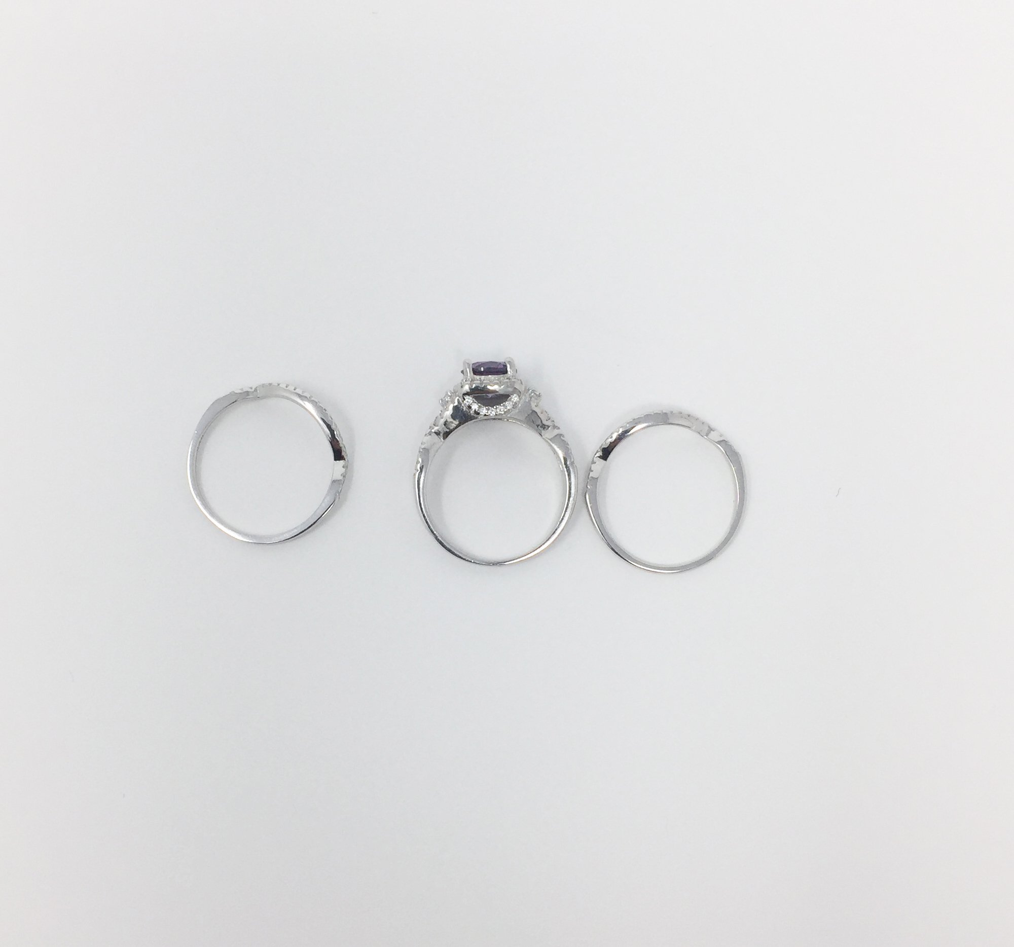 Blue Apple Co. Halo Three Piece Trio Set Wedding Ring Infinity Round Simulated Purple Amethyst CZ 925 Sterling Silver Size 6