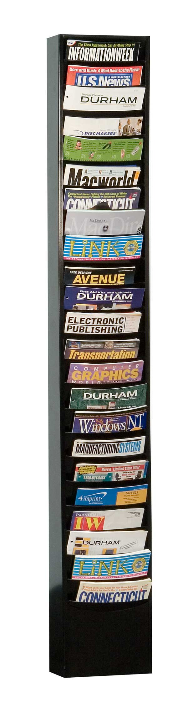 Durham 401-08 Black Cold Rolled Steel 23 Contour Pocket Vertical Literature Rack, 9-3/4" Width x 65-1/2" Height x 4-1/8" Depth