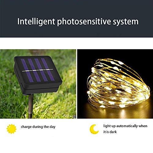 MorTime 200 LED 66 FT Solar Copper Wire String Lights, 8 Modes Waterproof Fairy String Lights for Indoor Outdoor Home Wedding Party Decoration, Warm White