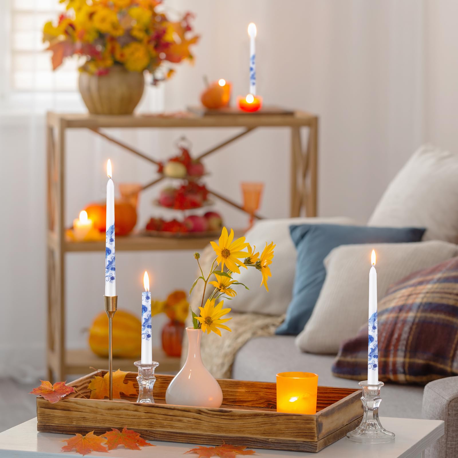 Conelist Chinoiserie Taper Candles Set of 4, 10 Inch Decorative Taper Candles Willow Decor Chinoiserie Room Table Decor for Home Bedroom Wedding Party (Blue and White)