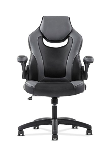 Sadie Racing Gaming Computer Chair- Flip-Up Arms, Black and Gray Leather (HVST911)