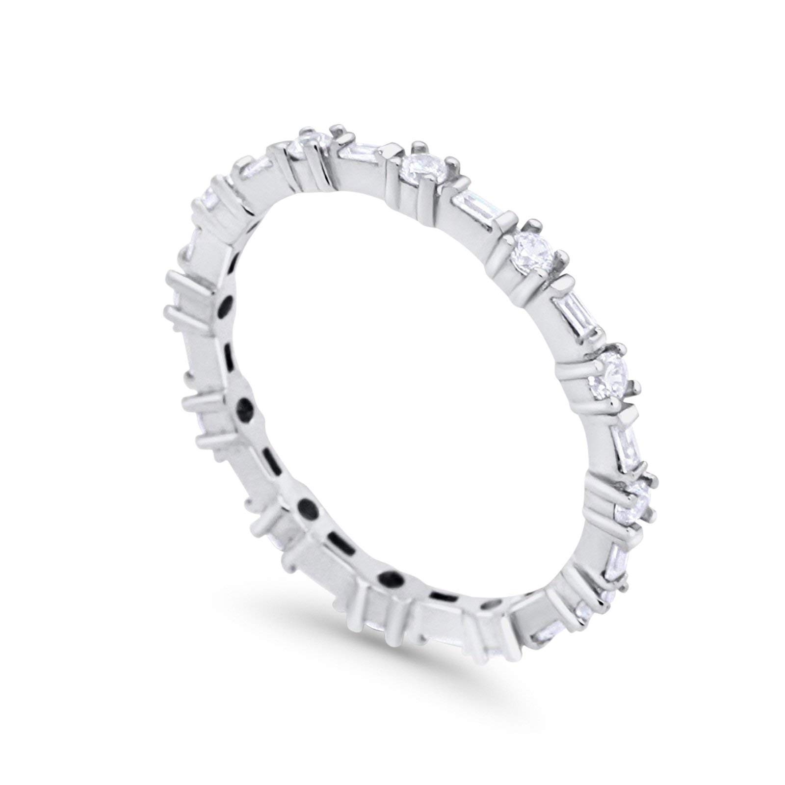 Blue Apple Co. Simulated Cubic Zirconia Size-5 Full Eternity Wedding Band Ring Baguette Round CZ 925 Sterling Silver