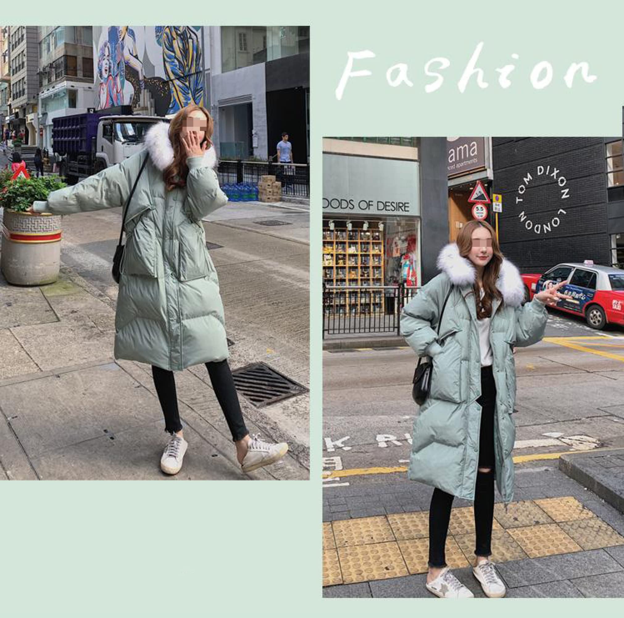 BLFYQB Down Padded Women in The Long Section Waist Cloak Type Loose Students Jacket Warm Wind/Bean Green/S