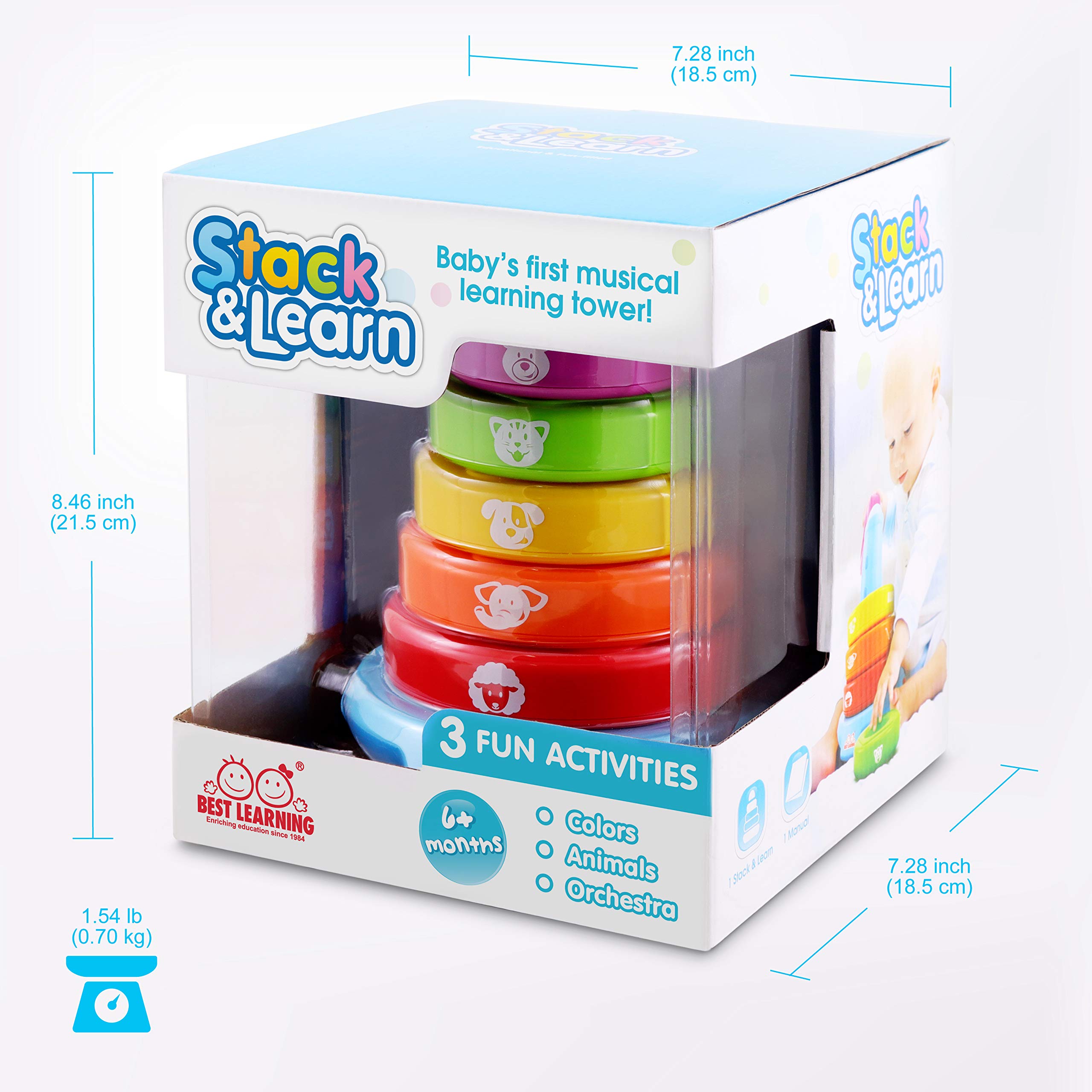 BEST LEARNING Stack & Learn - Developmental Educational Activity Stacking Toy for Infants Babies Toddlers for 6 or 9 Month Old Baby Toys and Up | First 1 Year Boy Girl Gifts for Birthday