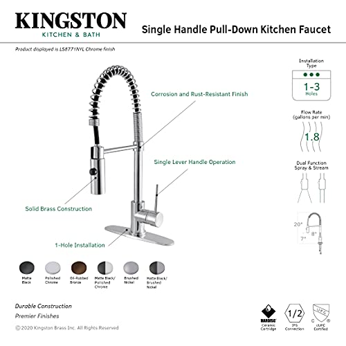 Kingston Brass LS8775NYL New York Single-Handle Pre-Rinse Kitchen Faucet, Oil Rubbed Bronze