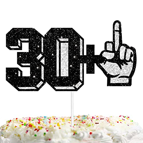 Happy Birthday 30+1 Middle Finger Cake Decor 31st Birthday Cake Topper for Boys Girls Cheer to 31 Years Old Theme Party Decoration Supplies Cool Black Glitter