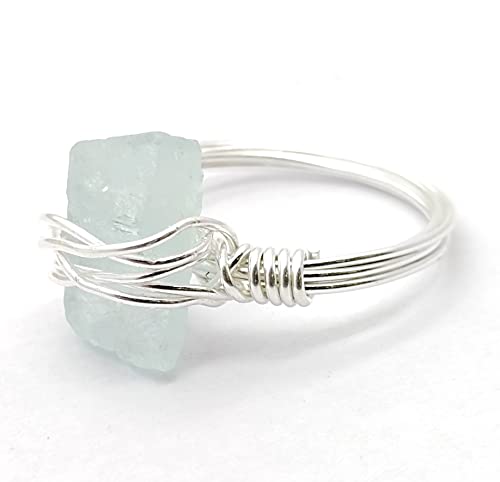 Carat Online Natural Aquamarine in Sterling Silver Ring, Unshaped, 11.8mm, 4.15 Carats, Sizes 4 US to 12 US (Sterling Silver, 9)