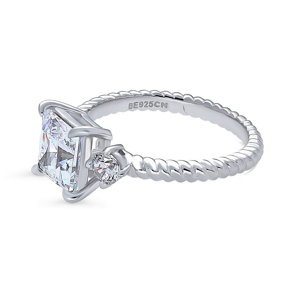 BERRICLE Sterling Silver 3-Stone Wedding Engagement Rings Princess Cut Cubic Zirconia CZ Woven Ring for Women, Rhodium Plated Size 5