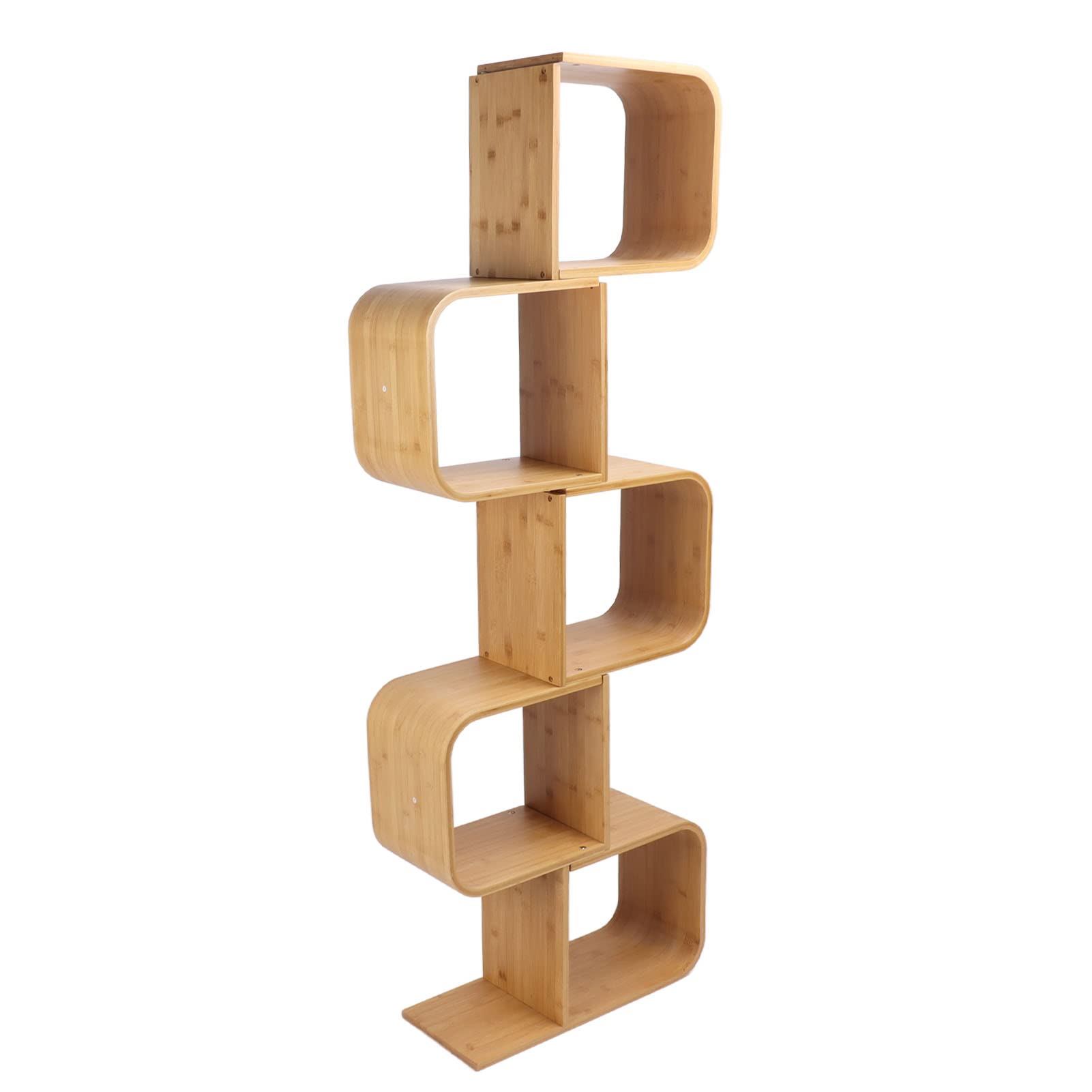 Colossaln Elegant Design White Painted S Shape Bookcase Standing Wooden Shelving Unit Home Office Decorational (5 Tier)