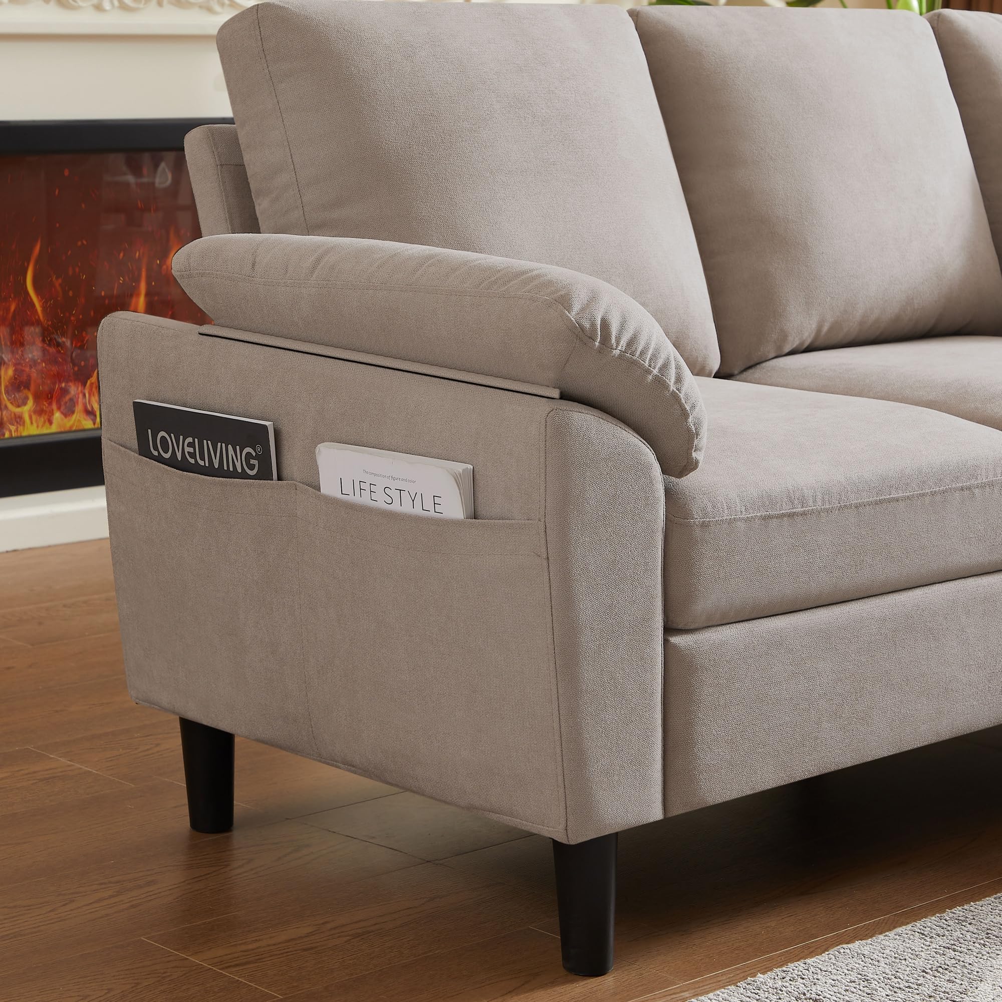 Chireca 80" Convertible Sectional Sofa, Small L Shaped 3 Seat Couch with Reversible Storage Chaise, Modern Polyester Fabric Sofa Couches for Living Room, Apartment and Small Space, Beige