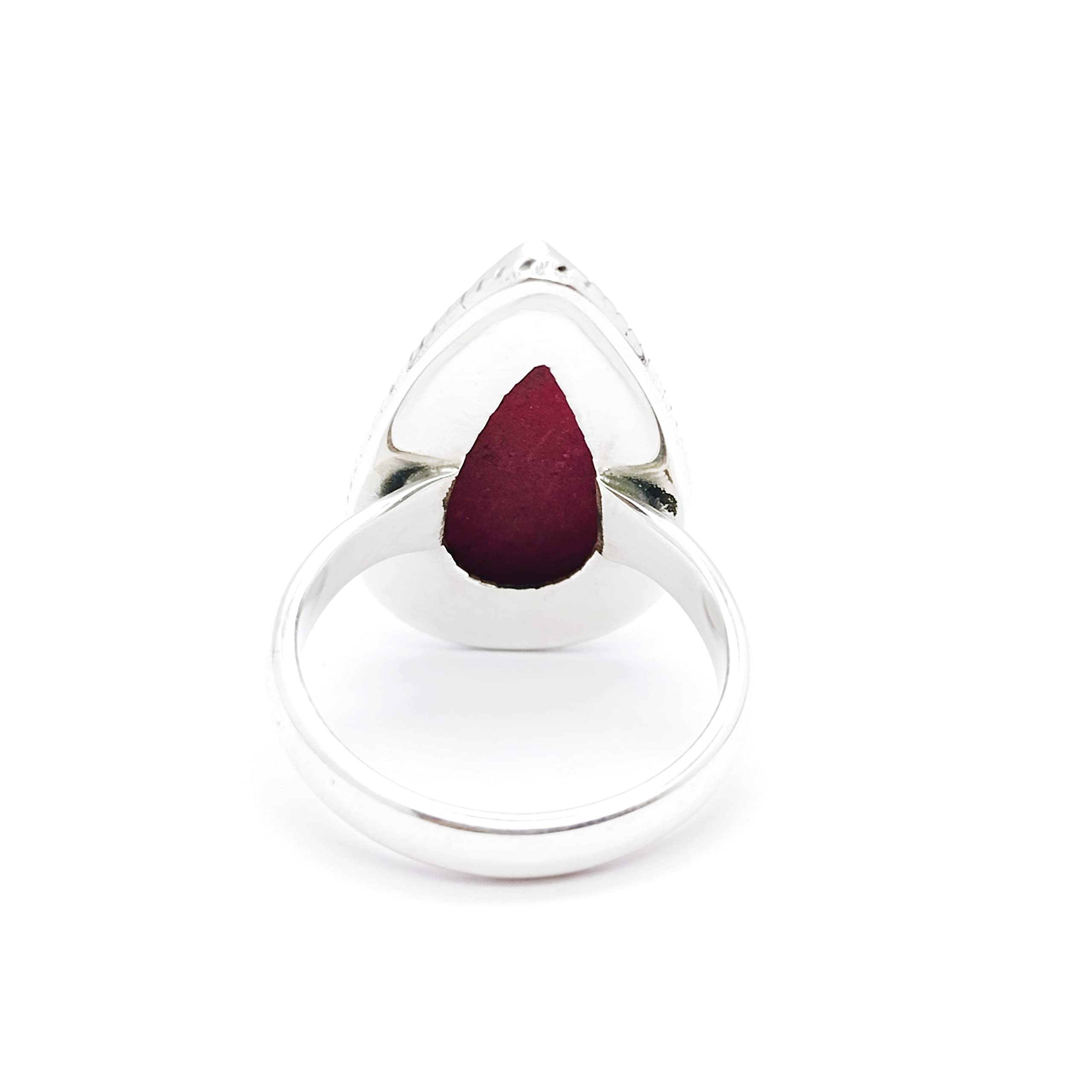 Carat Online Women's 925 Sterling Silver Jade Stone Tear Drop Ring Size 4 US to 12 US (Red, 12)