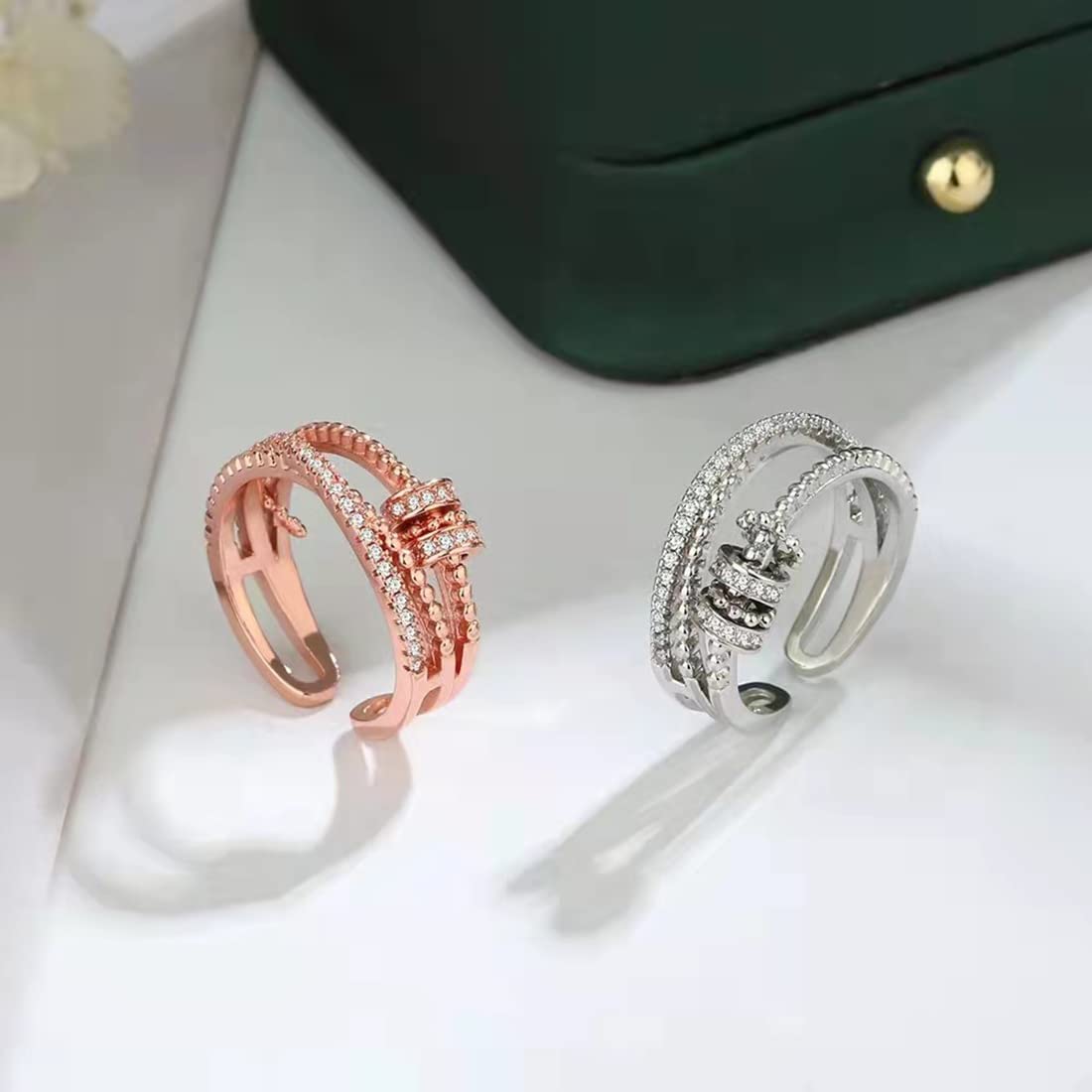 BXYC Jansio Threanic Triple-Spin Ring,Jansio Ring for Weight Loss, Adjustable Moissanite Spinner Ring (B)